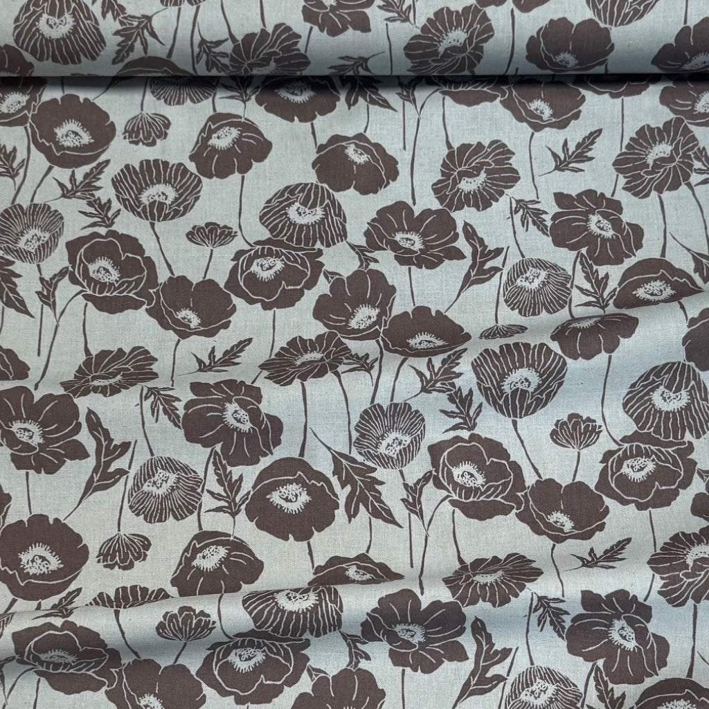 KOKKA • Poppy Cotton Linen Fabric • Soft Brown on Lt Blue – The Draper ...