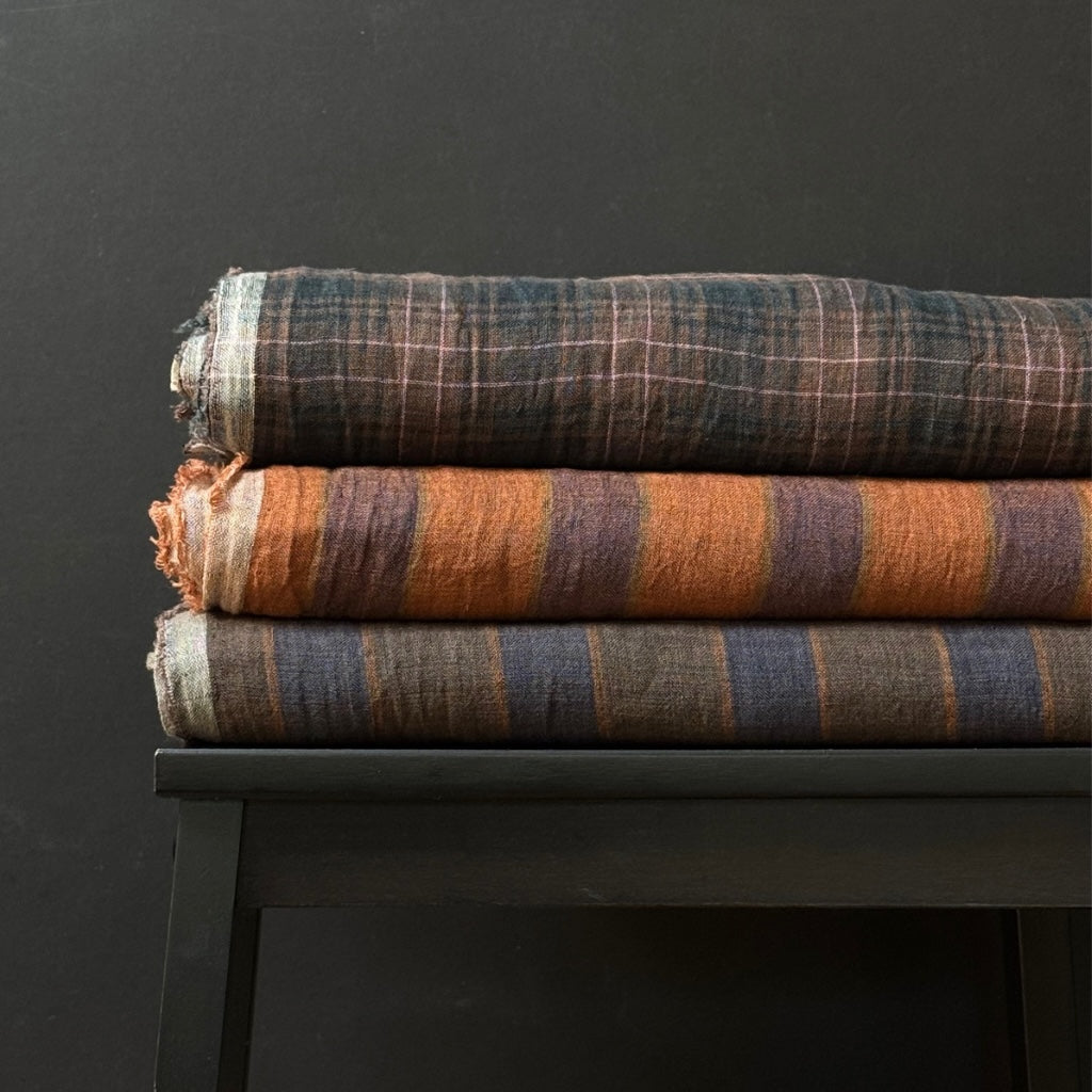 NAPOLI STRIPE WASHED LINEN FABRIC • Orange & Plum – The Draper's Daughter