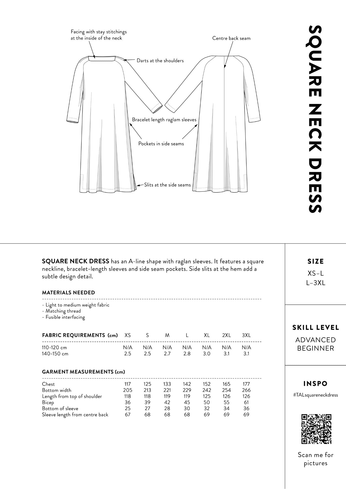 THE ASSEMBLY LINE • Square Neck Dress Sewing Pattern (XS - L) – The ...